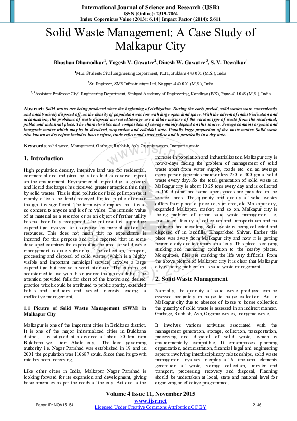 (PDF) Solid Waste Management: A Case Study of Malkapur City