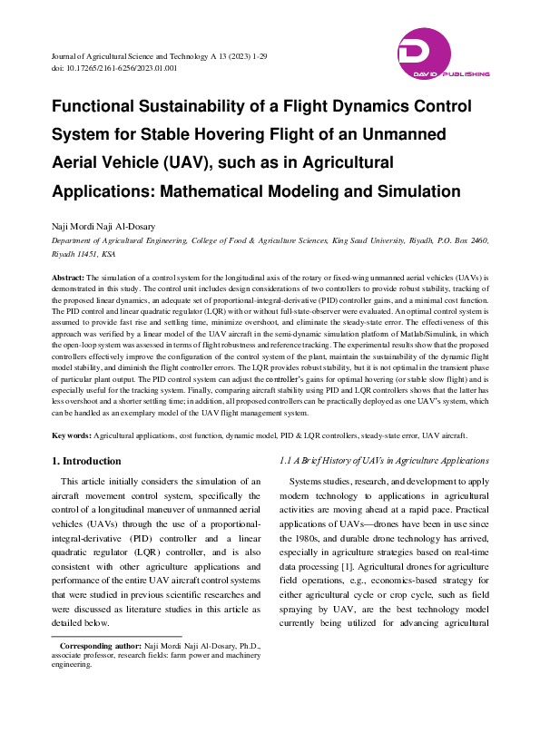 (PDF) Functional Sustainability of a Flight Dynamics Control System for Stable Hovering Flight ...