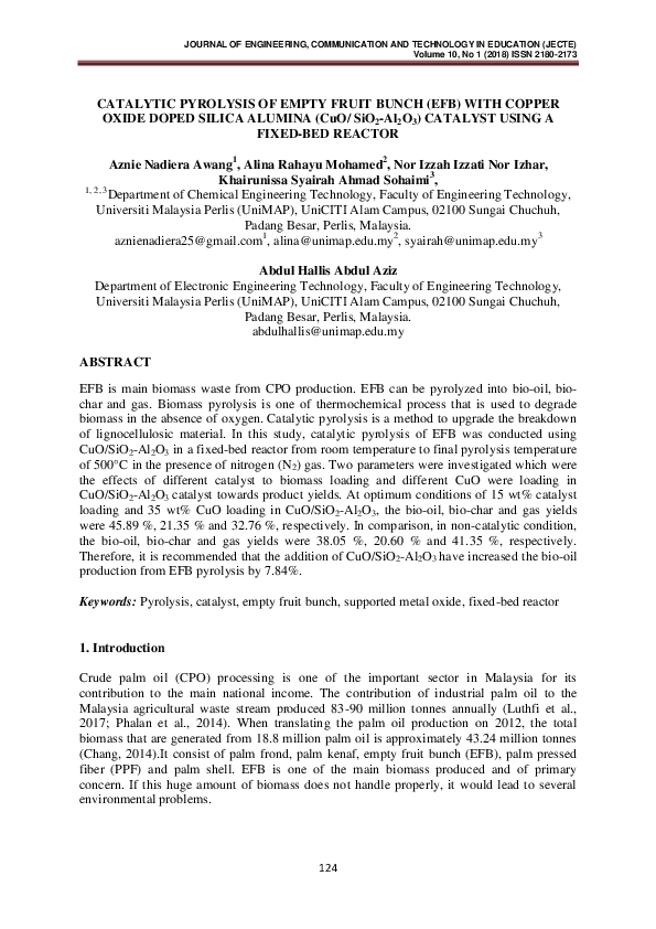 (PDF) Catalytic Pyrolysis of Empty Fruit Bunch (Efb) with Calcined ...