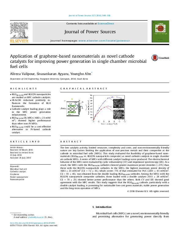 (PDF) Application of graphene-based nanomaterials as novel cathode catalysts for improving power ...