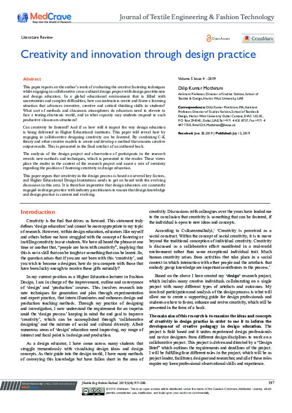 (PDF) Creativity and innovation through design practice