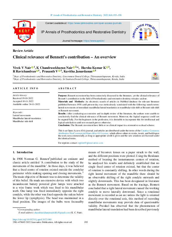 (PDF) Bennett Movement -An Overview