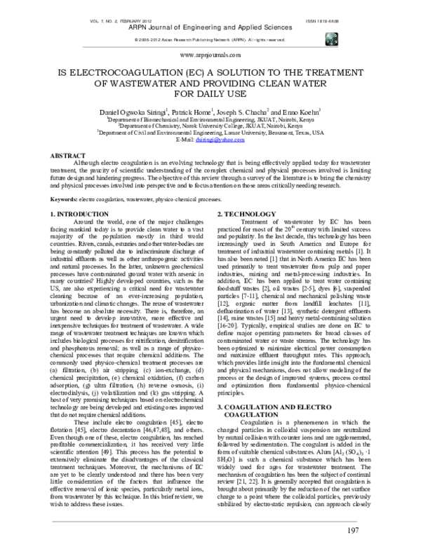 (PDF) Is Electrocoagulation (Ec) a Solution to the Treatment of ...