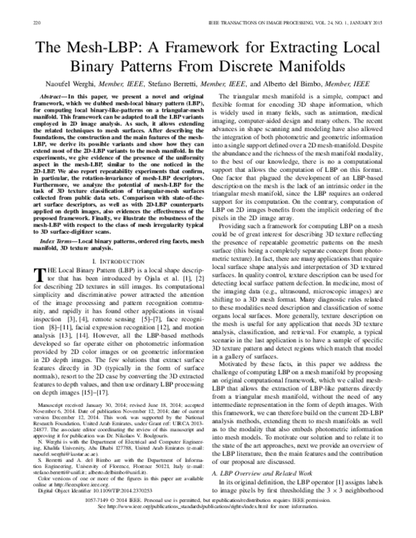 Pdf The Mesh Lbp A Framework For Extracting Local Binary Patterns