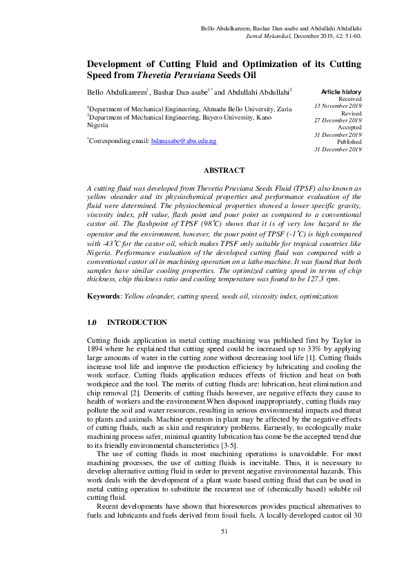 (PDF) Development of Cutting Fluid and Optimization of its Cutting ...