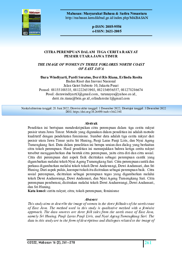 (PDF) Citra Perempuan Dalam Tiga Cerita Rakyat Pesisir Utara Jawa Timur | Dara Windiyarti ...