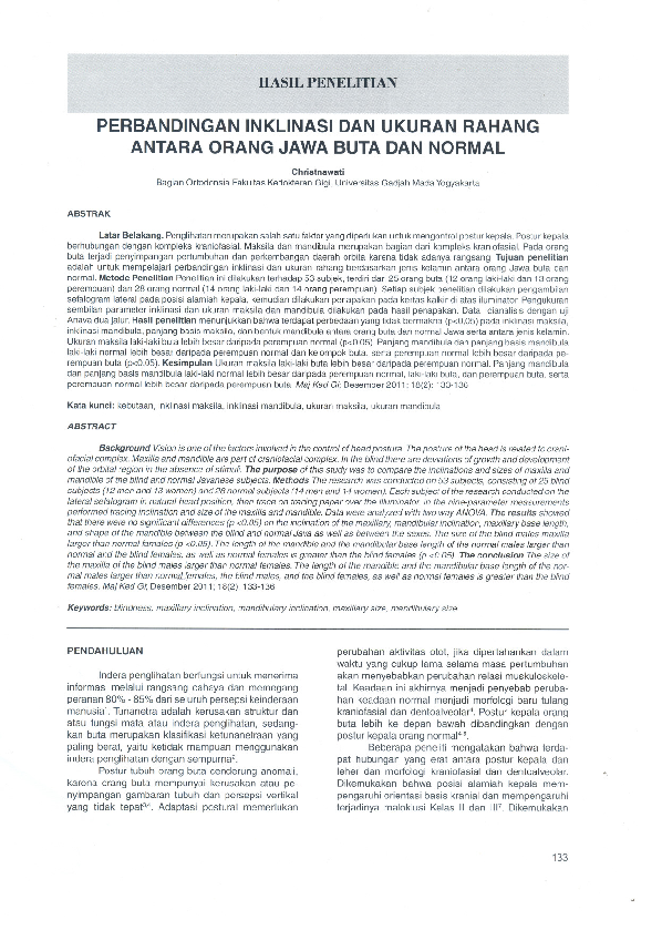 (PDF) Perbandingan Inklinasi dan Ukuran Rahang antara Orang Jawa Buta ...