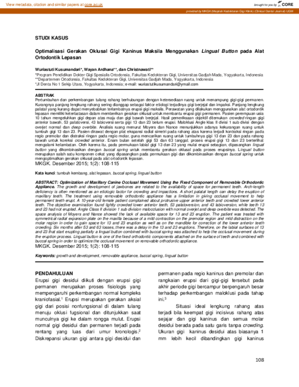 (PDF) Optimalisasi Gerakan Oklusal Gigi Kaninus Maksila Menggunakan ...