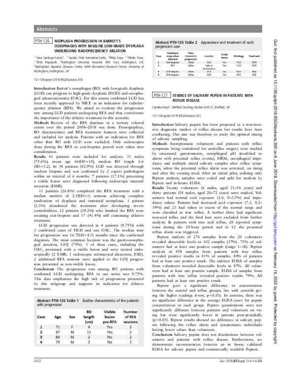 (PDF) PTH-126 Neoplasia progression in barrett´s oesophagus with ...