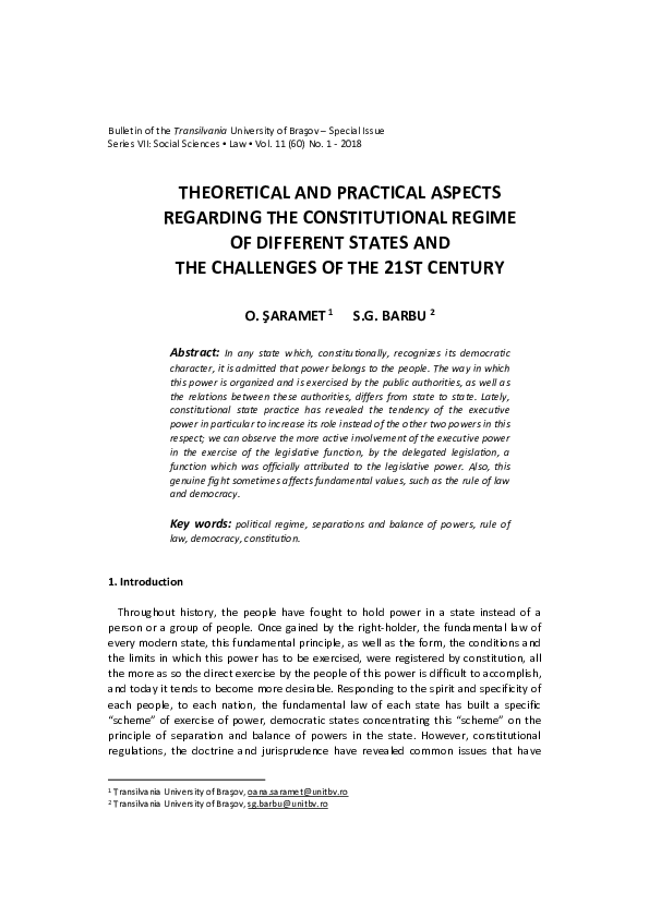 (PDF) Theoretical and practical aspects regarding the constitutional ...