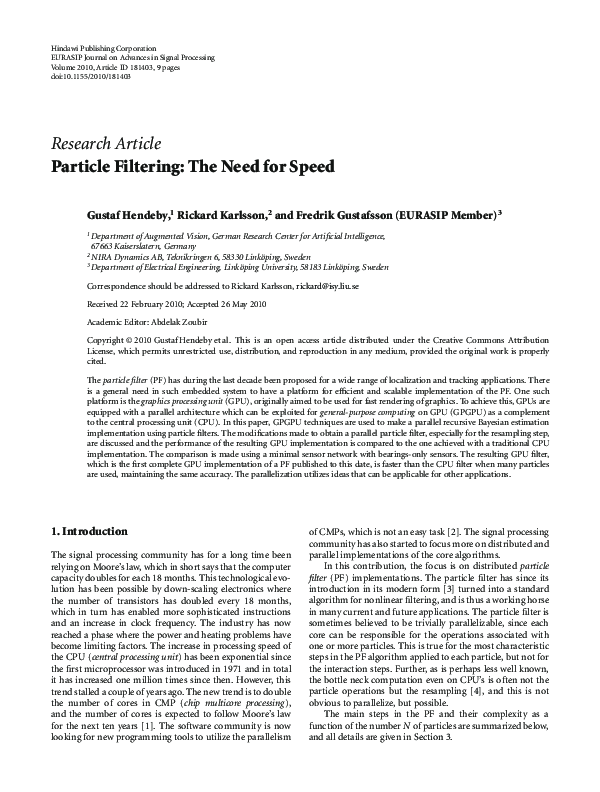 Pdf Particle Filtering The Need For Speed