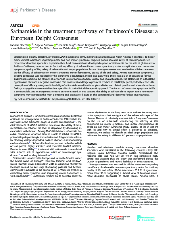 (PDF) Safinamide in the treatment pathway of Parkinson’s Disease: a ...