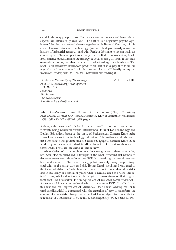 (PDF) Julie Gess-Newsome and Norman G. Lederman (Eds.), Examining ...