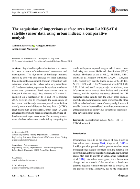Pdf The Acquisition Of Impervious Surface Area From Landsat 8