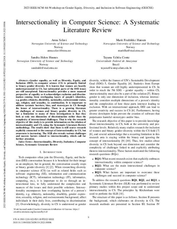 (PDF) Intersectionality in Computer Science: A Systematic Literature ...