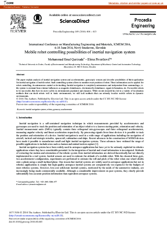 (PDF) Mobile Robot Controlling Possibilities of Inertial Navigation System