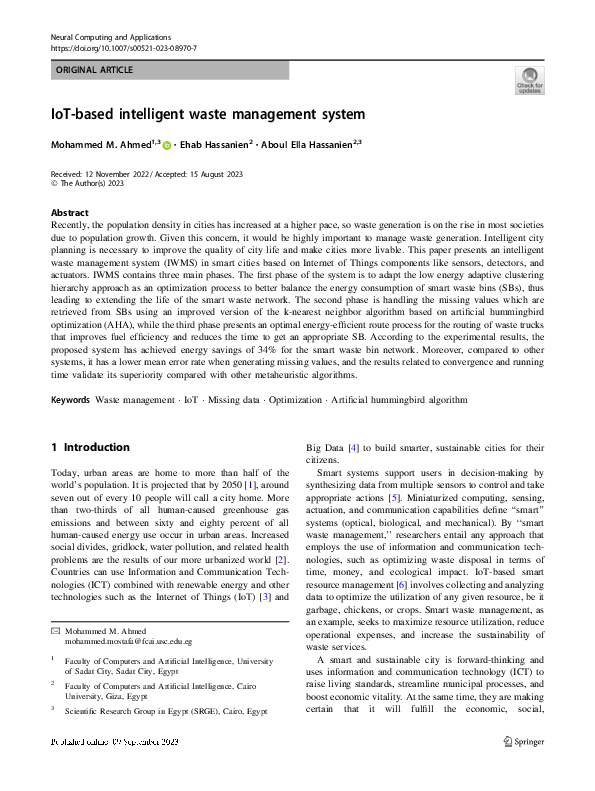 (PDF) IoT-based intelligent waste management system