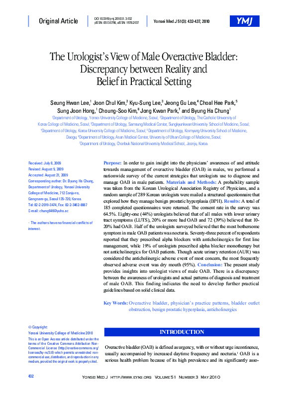 (PDF) The Urologist's View of Male Overactive Bladder: Discrepancy ...