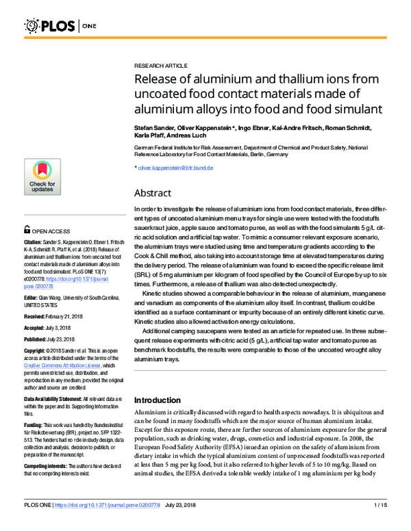 (PDF) Release of aluminium and thallium ions from uncoated food contact ...