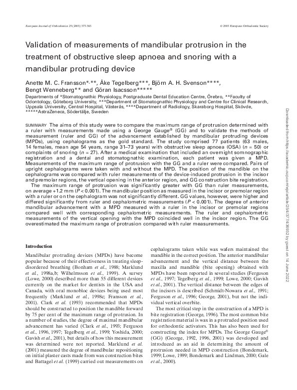 (PDF) Validation of measurements of mandibular protrusion in the ...