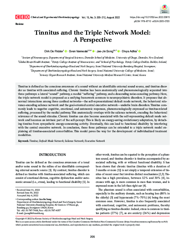 (PDF) Tinnitus and the Triple Network Model: A Perspective