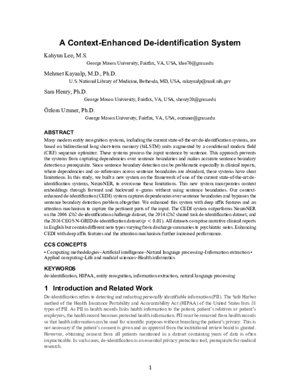 (PDF) A Context-Enhanced De-identification System
