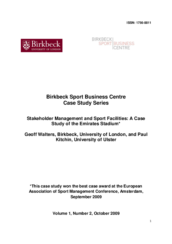 (PDF) Stakeholder Management and Sport Facilities: A Case Study of the ...