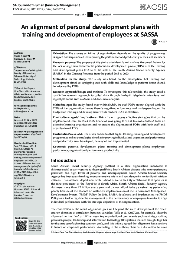 (PDF) An alignment of personal development plans with training and ...