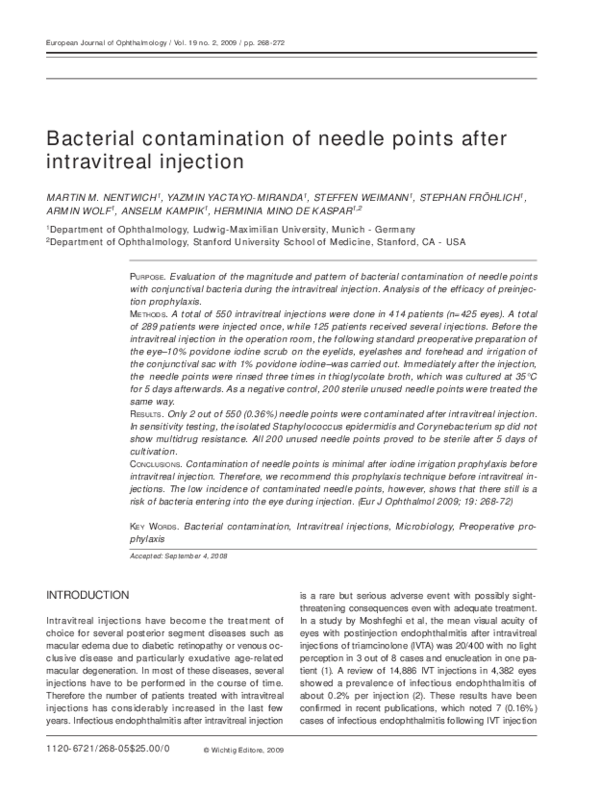 (PDF) Bacterial Contamination of Needle Points after Intravitreal Injection