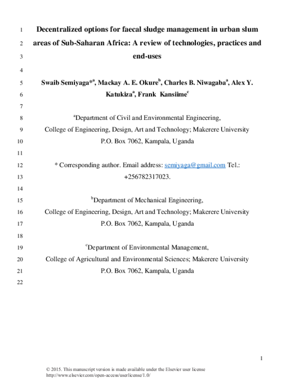 (PDF) Decentralized options for faecal sludge management in urban slum ...