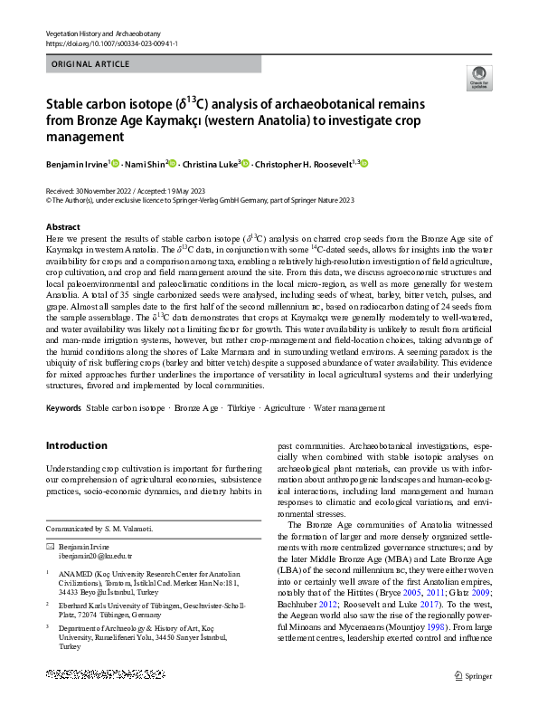 (PDF) Stable carbon isotope (δ 13C) analysis of archaeobotanical remains from Bronze Age ...