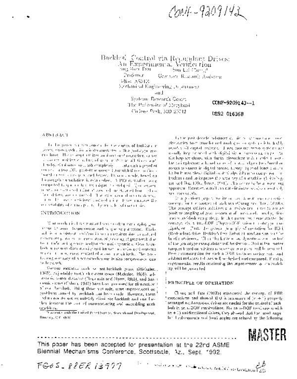 (PDF) Backlash Control via Redundant Drives: An Experimental Verification