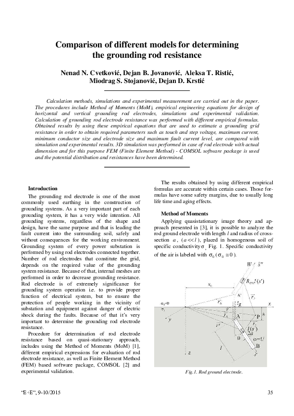 (PDF) Comparison of different models for determining the grounding rod ...