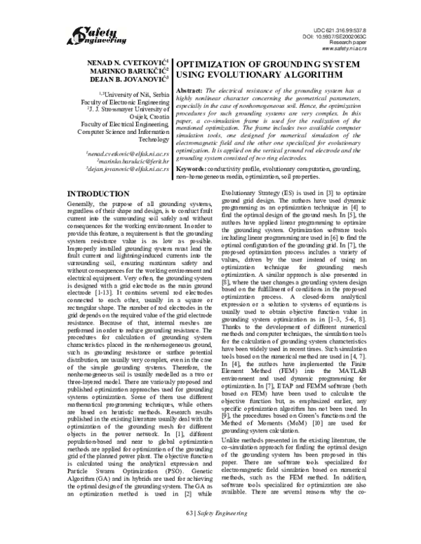 Pdf Optimization Of Grounding System Using Evolutionary Algorithm