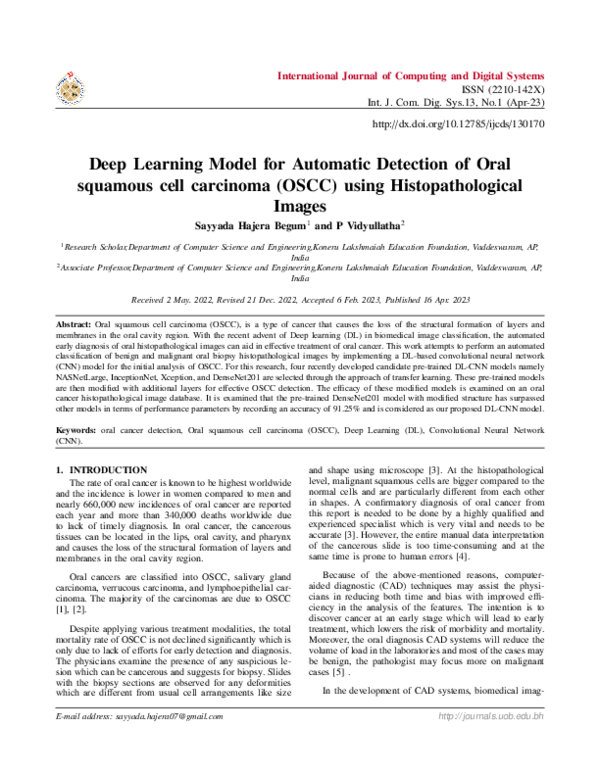 (PDF) Deep Learning Model for Automatic Detection of Oral squamous cell ...