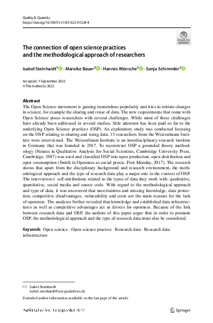 (PDF) The connection of open science practices and the methodological ...