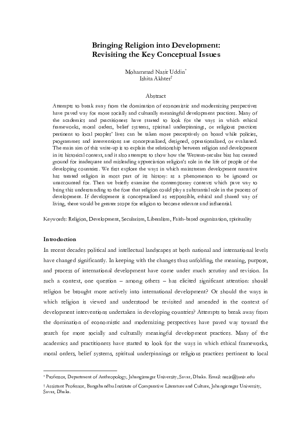 (PDF) Bringing Religion into Development: Revisiting the Key Conceptual Issues