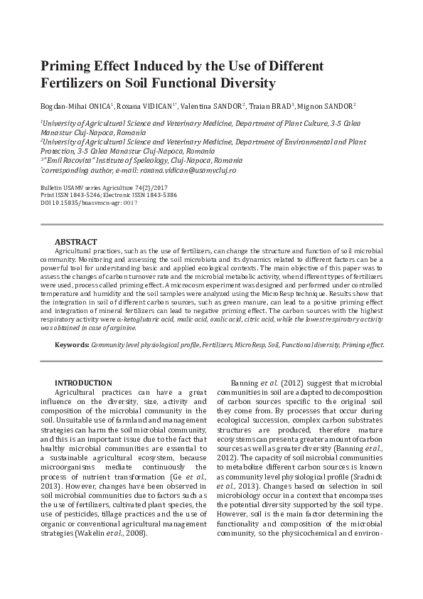 (PDF) Priming Effect Induced by the Use of Different Fertilizers on ...