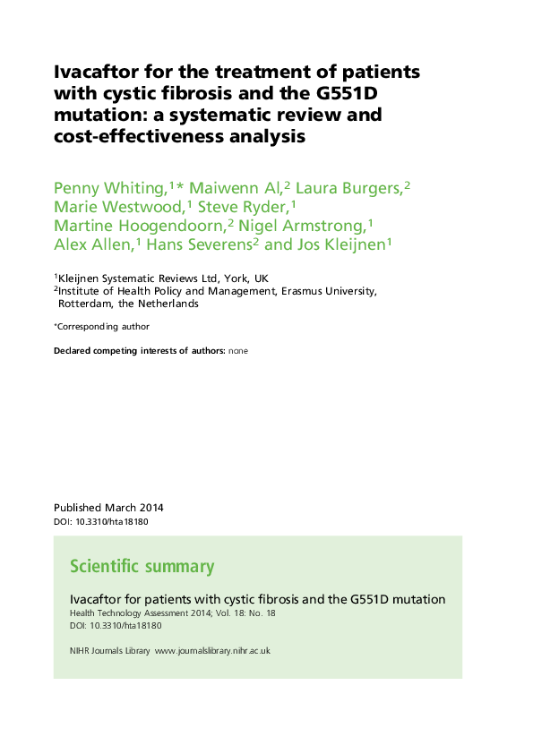 (PDF) Ivacaftor for the treatment of patients with cystic fibrosis and ...
