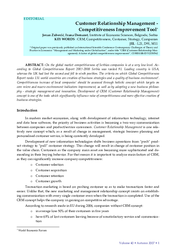 (PDF) Customer Relationship Management - Competitiveness Improvement Tool
