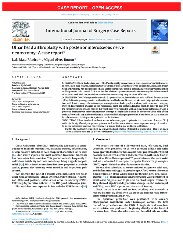 (PDF) Ulnar head arthroplasty with posterior interosseous nerve ...