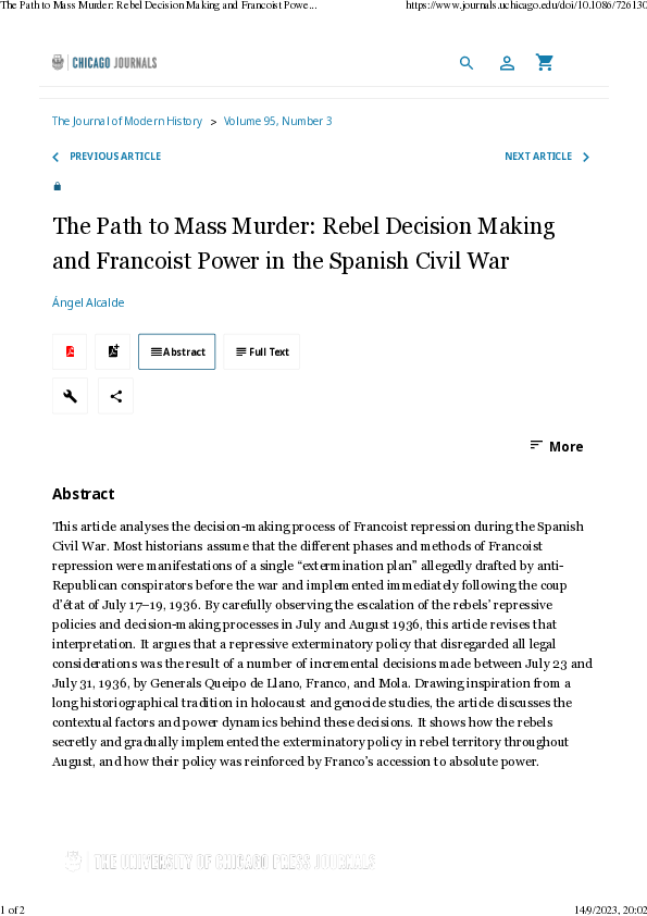 (PDF) The Path to Mass Murder: Rebel Decision Making and Francoist ...