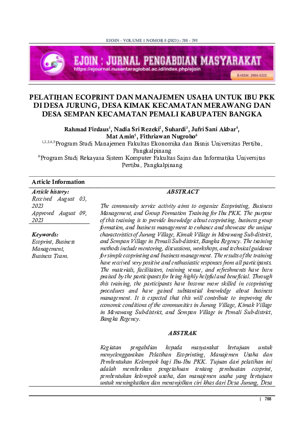 (PDF) Pelatihan Ecoprint Dan Manajemen Usaha Untuk Ibu PKK DI Desa Jurung, Desa Kimak Kecamatan ...