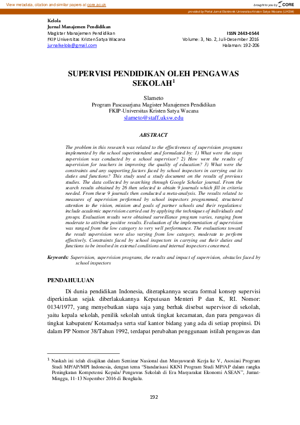 (PDF) Supervisi Pendidikan Oleh Pengawas Sekolah