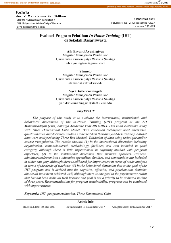 (PDF) Evaluasi Program Pelatihan In House Training (IHT) di Sekolah ...