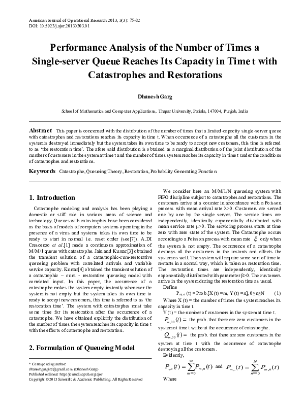 (PDF) The Single Server Queue with Catastrophes and Geometric Reneging