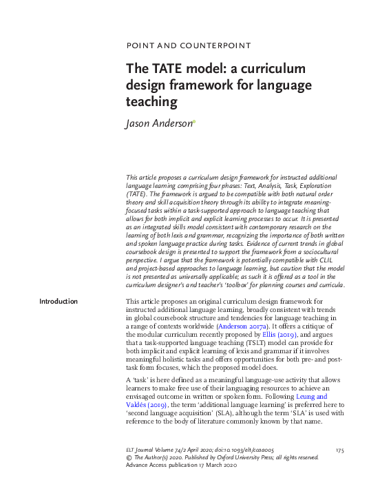 (PDF) The TATE model: a curriculum design framework for language teaching