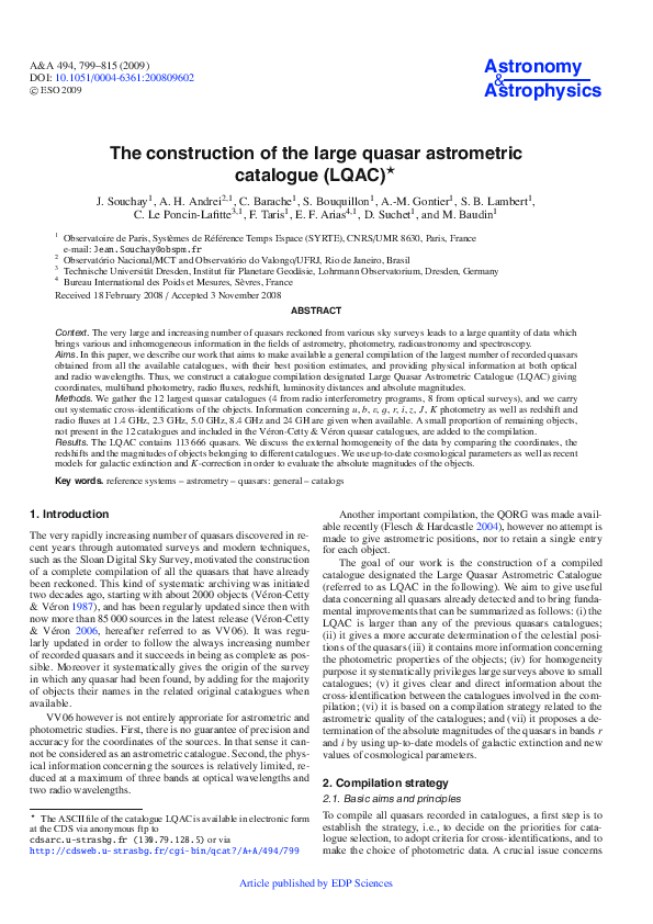 (PDF) The construction of the large quasar astrometric catalogue (LQAC)