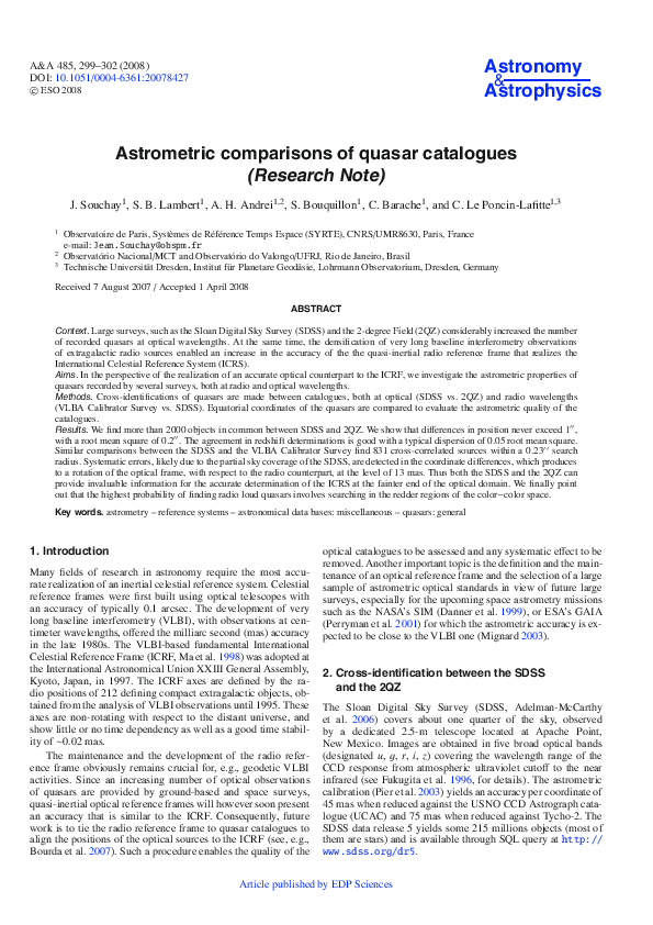(PDF) Astrometric comparisons of quasar catalogues