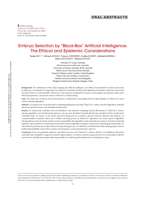 (PDF) Embryo Selection by “Black-Box” Artificial Intelligence: The Ethical and Epistemic ...